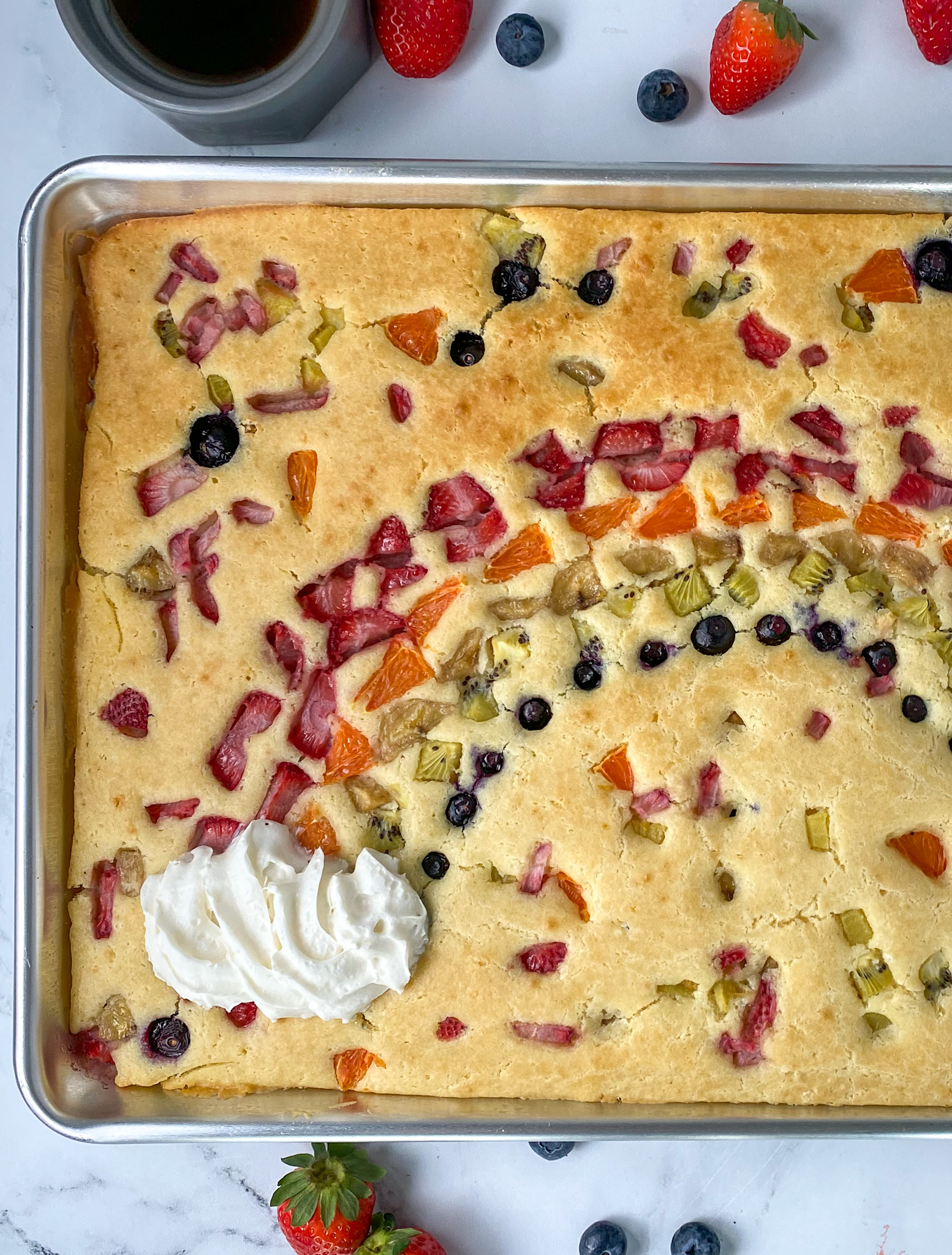 Colorful Rainbow Almond Flour Sheet Pan Pancakes - The Tasteful Tribe