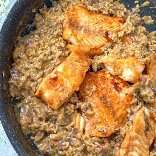 One Pan Blackened Cod and Creamy Garlic Risotto - The Tasteful Tribe