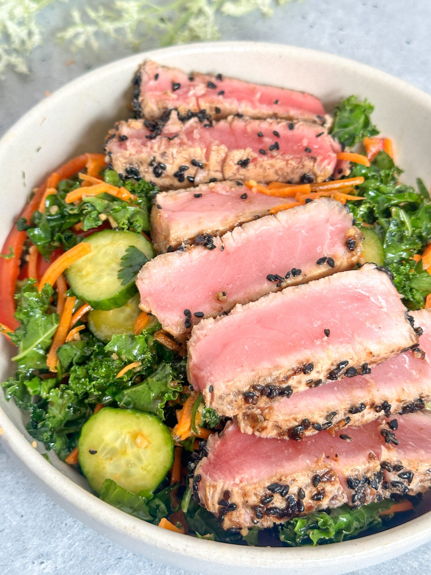 Easy Perfectly Seared Ahi Tuna (With Sesame Kale Salad) - The Tasteful ...